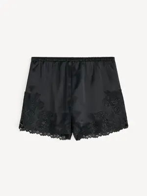 BY MALENE BIRGER Eri Satin Shorts With Lace Trim - Black