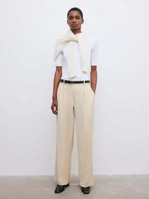 HOUSE OF DAGMAR Wide Leg Wool Trousers - Sand Beige
