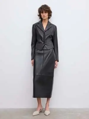 HOUSE OF DAGMAR Slim Tailored Leather Blazer - Black