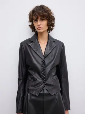 HOUSE OF DAGMAR Slim Tailored Blazer Leather