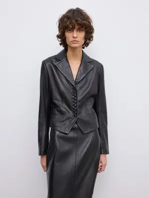 HOUSE OF DAGMAR Slim Tailored Blazer Leather