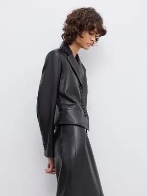 HOUSE OF DAGMAR Slim Tailored Blazer Leather