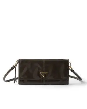 Prada Leather Wallet With Shoulder Strap - Forest