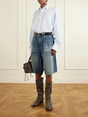 R13 Jesse Faded Denim Knee Length Shorts