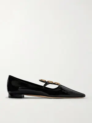 Manolo Blahnik Khafre Embellished Patent Leather Pointed Toe Flats