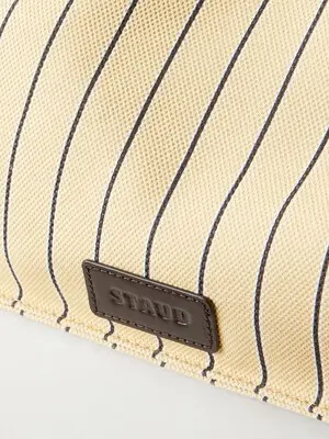 Staud Port' Striped Canvas Tote With Leather Trim