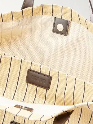 Staud Port' Striped Canvas Tote With Leather Trim