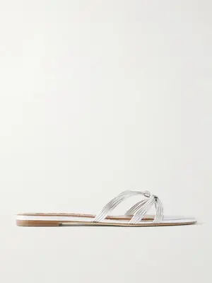 Staud Carrie Knotted Metallic Leather Sandals - Silver