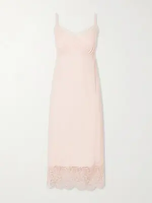Simone Rocha Lace-trimmed Crepe De Chine Midi Dress - Pink