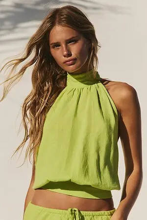 Free People Linen Halter Top - Leafed Lime