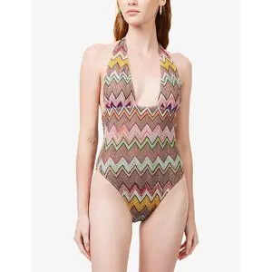 Missoni Zigzag Raschel-knit Halterneck Swimsuit