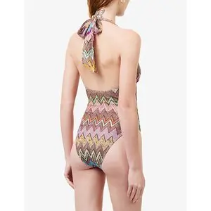 Missoni Zigzag Raschel-knit Halterneck Swimsuit