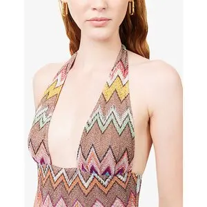 Missoni Zigzag Raschel-knit Halterneck Swimsuit