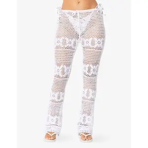 SKIMS Flared Side-tie Cotton-crochet Trousers