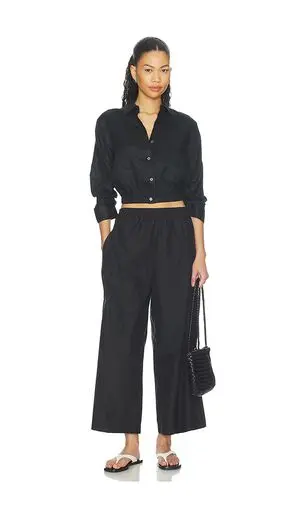 Theory Linen Fixed Sleeve Cropped Shirt