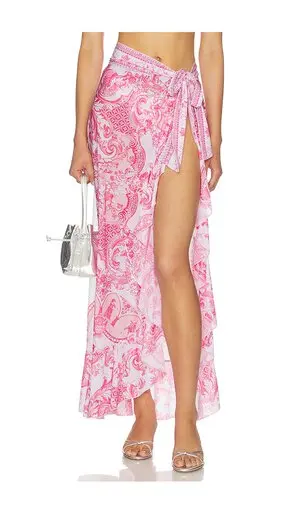 Camilla Long Sarong With Tie Waist And Frill Edge In . Also - Pink