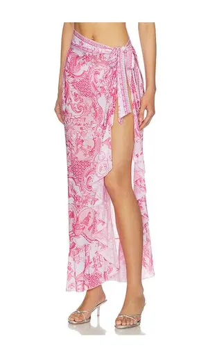 Camilla Long Sarong With Tie Waist And Frill Edge In . Also - Pink