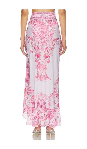 Camilla Long Sarong With Tie Waist And Frill Edge In . Also - Pink