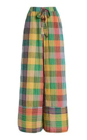 BOTEH Echo Cotton Wide-leg Plaid Pants