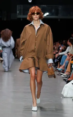 Stella McCartney Peplum Mini Shirt Dress - Brown