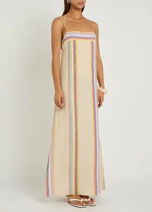 Staud Laura Striped Linen Maxi Dress