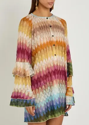 Missoni Chevron Fine-knit Mini Dress With Ruffled Sleeves
