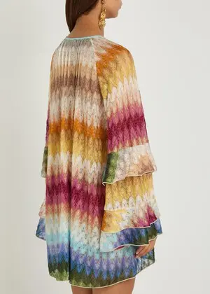 Missoni Chevron Fine-knit Mini Dress With Ruffled Sleeves
