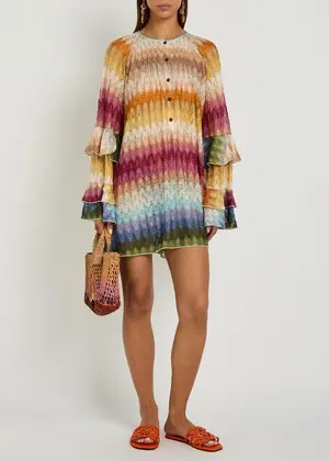 Missoni Chevron Fine-knit Mini Dress With Ruffled Sleeves