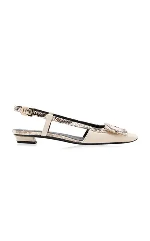 ROGER VIVIER Belle Vivier Python-effect Leather Slingback Flats - Multi