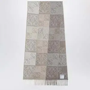 Loewe Anagram Scarf In White/ Wool And Cashmere