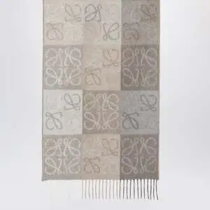 Loewe Anagram Scarf In White/ Wool And Cashmere