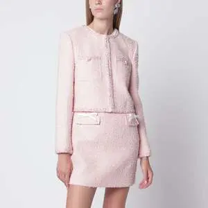 SELF-PORTRAIT Bouclé Jacket With Braided Trims - Pink