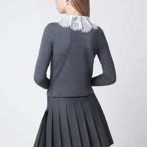 SELF-PORTRAIT Wool Cardigan With Lace Collar And Bow Detail