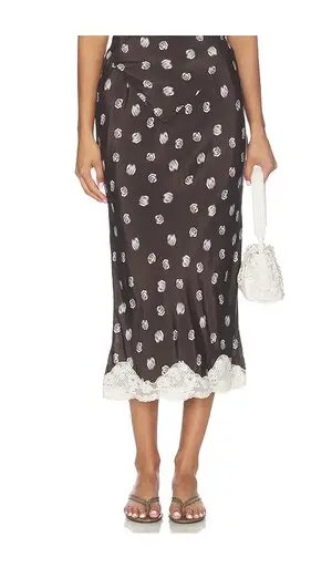 MAUDE CLUB Alexi Printed Sateen Skirt With Lace Trim - Multi