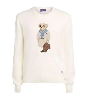 Ralph Lauren Purple Label Silk-linen Polo Bear Crewneck Sweater - Ivory