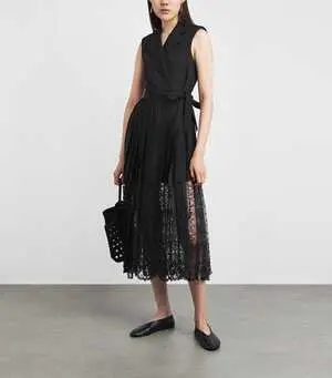 Sandro Sleeveless Lace Detail Blazer Midi Dress