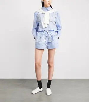 Sandro Cotton Embroidered Palm Tree Shorts
