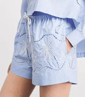 Sandro Cotton Embroidered Palm Tree Shorts
