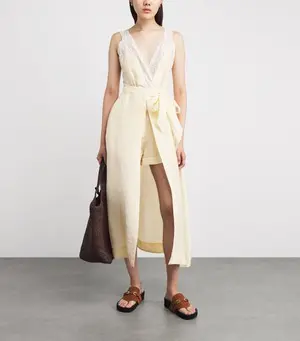 Sandro Lace-trimmed Linen-blend Midi Jumpsuit
