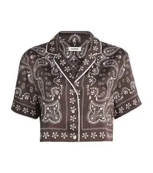Sandro Cropped Bandana Print Shirt - Brown