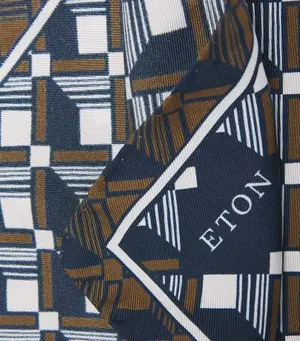 Eton Silk Geometric Pocket Square - Navy
