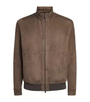 Canali Lamb Suede Bomber Jacket - Brown
