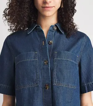 Veronica Beard Chambray Boxy Cropped Shirt