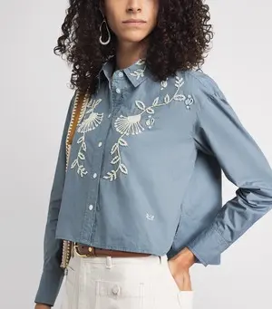 Veronica Beard Embellished Cotton Poplin Shirt