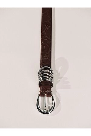 DEHANCHE Hollyhock Embossed Calfskin Leather Belt - Mahogany & Silver