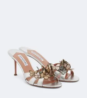 AQUAZZURA Papillon Appliqué Leather Sandals - Silver