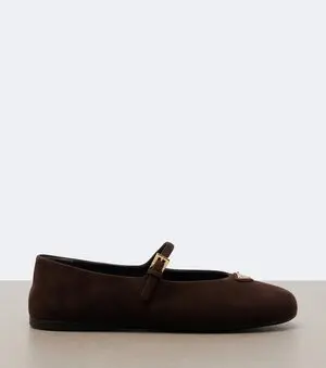 Prada Suede Mary Jane Flats - Brown