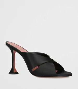 Amina Muaddi Embossed Satin Salma Heeled Mules 95 - Black