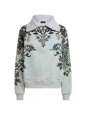 Etro Cotton Sweatshirt With Paisley And Floral Print - Grey