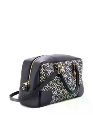Loewe Amazona Satchel In Leather And Jacquard Canvas - Blue
